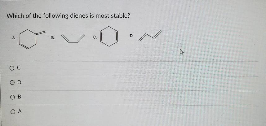 Solved Which of the following dienes is most stable? А В. D. | Chegg.com