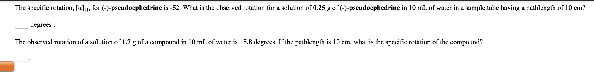 Solved The specific rotation, [a]p, for (-)-pseudoephedrine | Chegg.com
