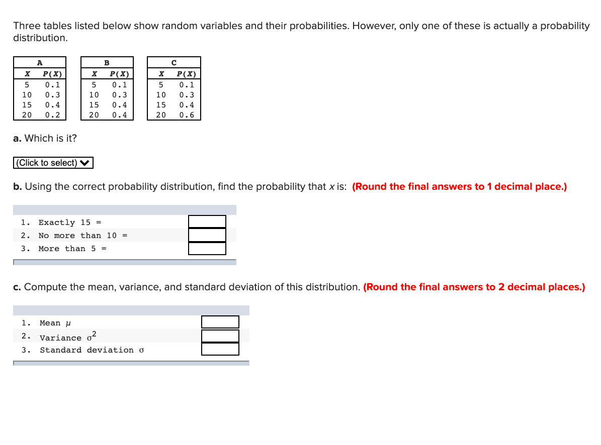 Solved Three tables listed below show random variables and | Chegg.com