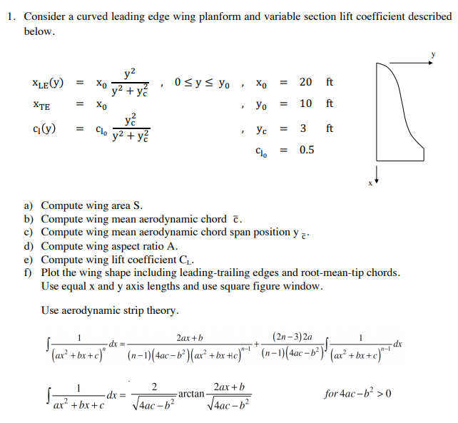 1. Consider a curved leading edge wing planform and | Chegg.com
