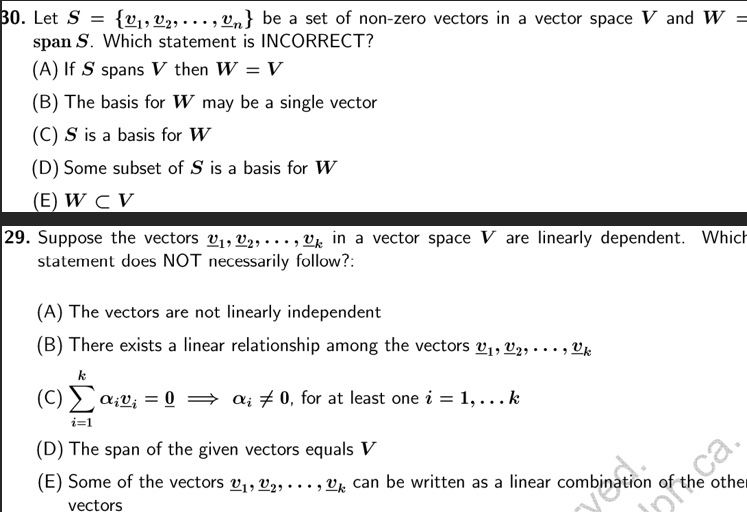 Solved 50. Let S = {V1, V2, ..., Vn} be a set of non-zero | Chegg.com