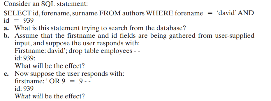 Solved Consider an SOL statement: SELECT id, forename, | Chegg.com