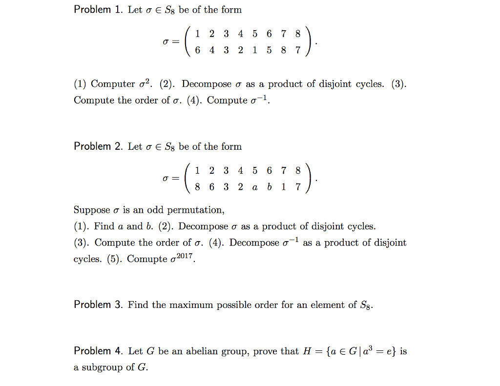 Solved Problem 1, Let σ E Sg be of the form 1 2 3 4 5 6 7 8 | Chegg.com