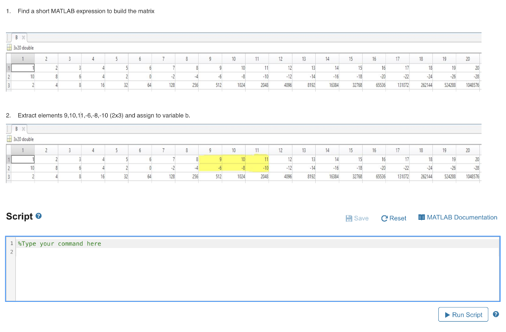 Solved 1. Find a short MATLAB expression to build the matrix | Chegg.com