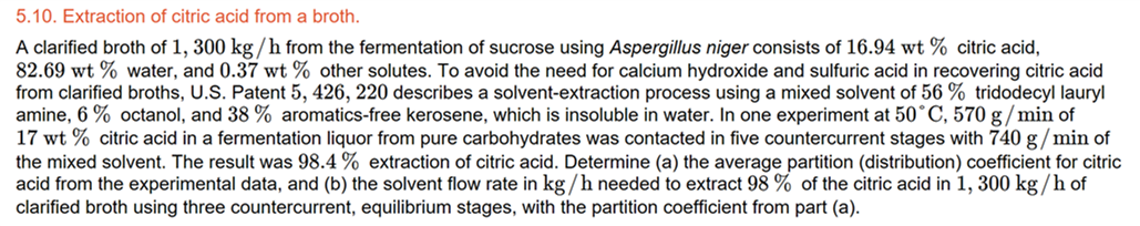 5.10. Extraction of citric acid from a broth. A | Chegg.com