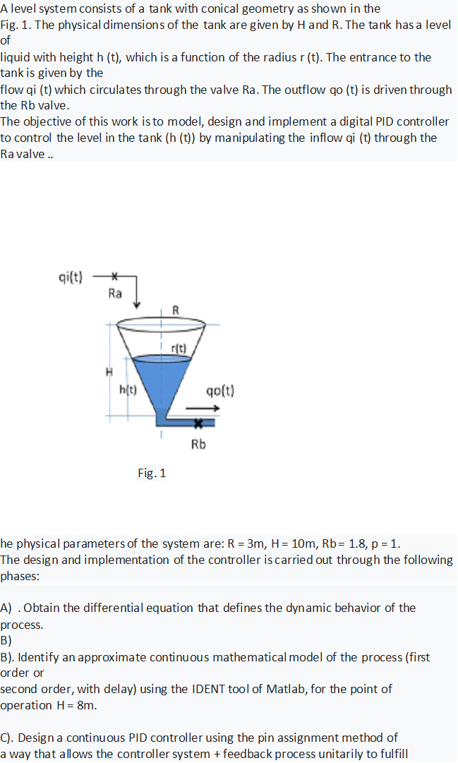 Solved A level system consists of a tank with conical | Chegg.com