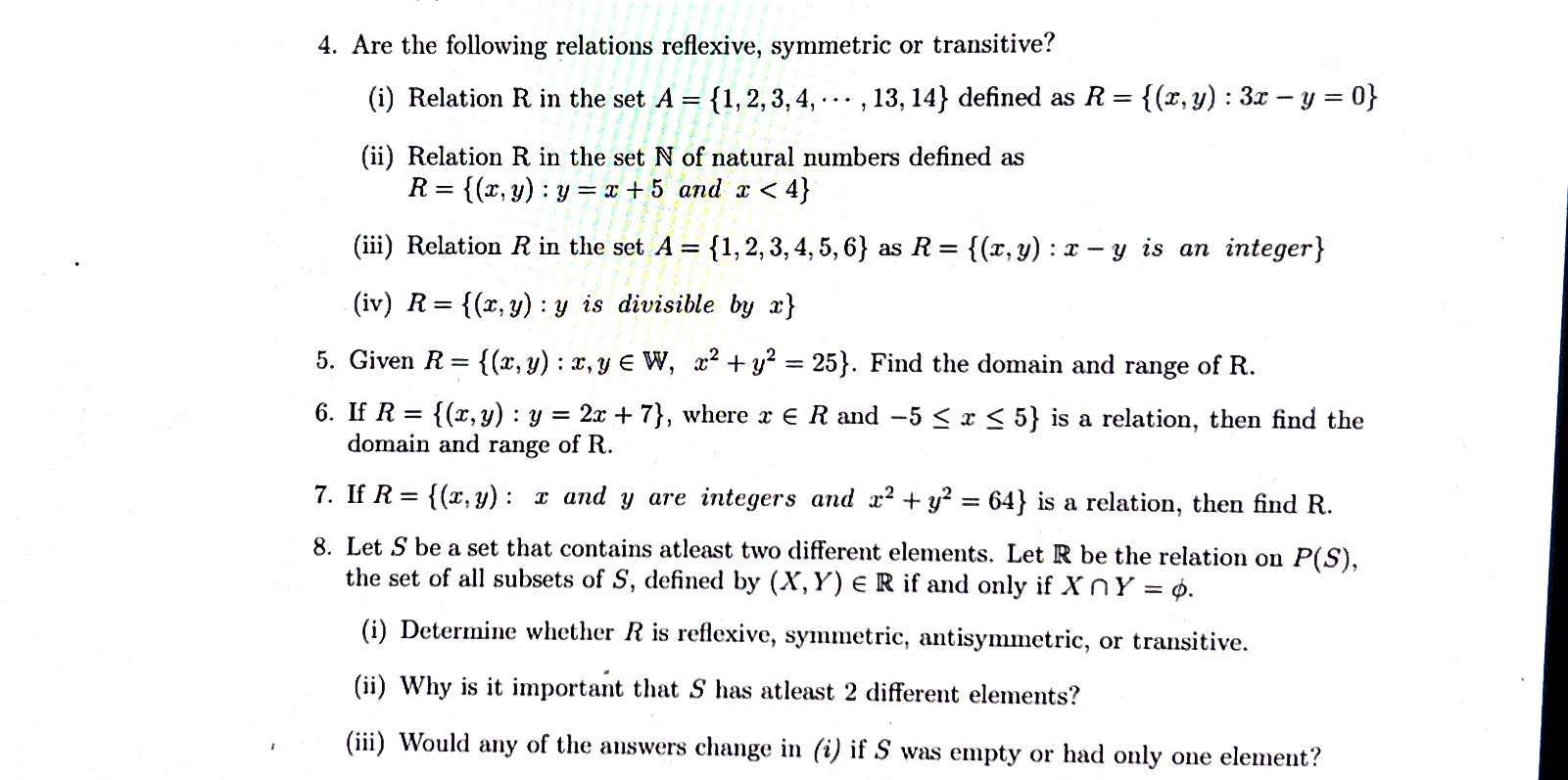 Solved 4 Are The Following Relations Reflexive Symmetric