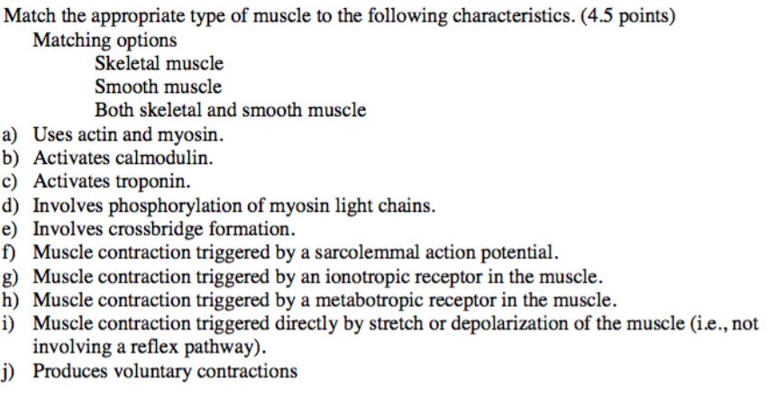Solved Match the appropriate type of muscle to the following | Chegg.com