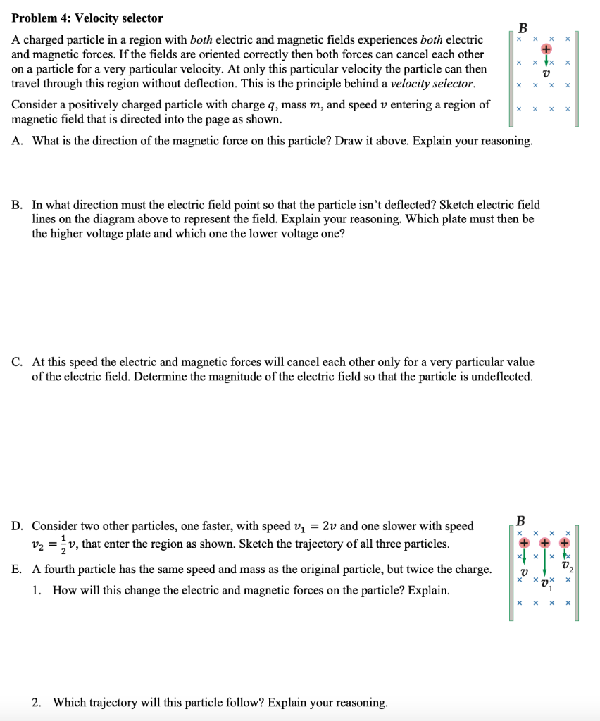 Solved Problem 4: Velocity selector A charged particle in a | Chegg.com