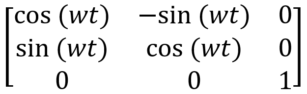 Solved ⎣⎡cos(wt)sin(wt)0−sin(wt)cos(wt)0001⎦⎤ | Chegg.com