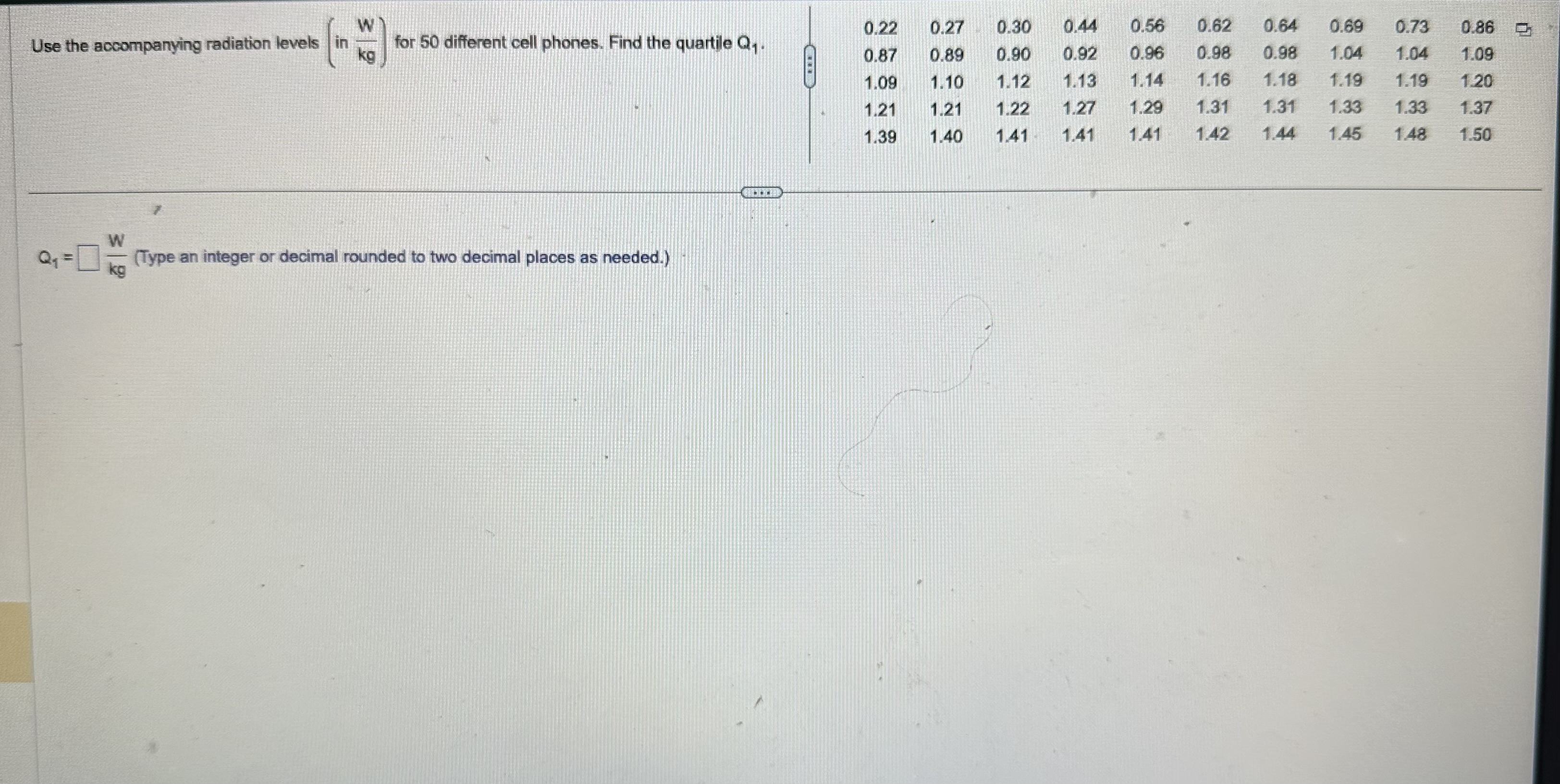 Solved Use the accompanying radiation levels in {:W(kg)) | Chegg.com