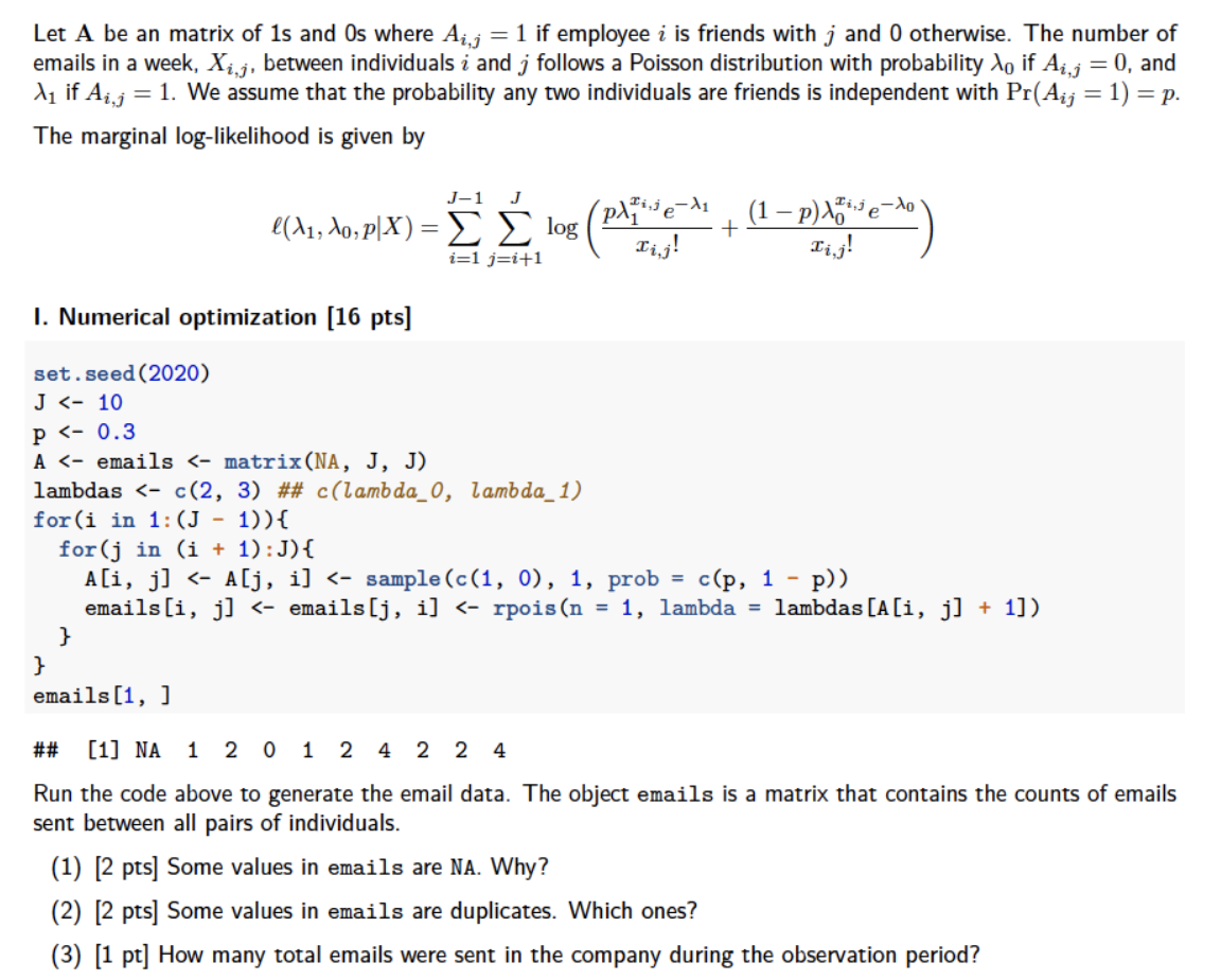 Let A be an matrix of 1s and Os where Ai,j = 1 if | Chegg.com