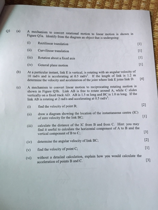 Solved Q3 (a) A mechanism to convert rotational motion to | Chegg.com