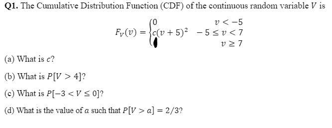 Solved Q1. The Cumulative Distribution Function (CDF) of the | Chegg.com