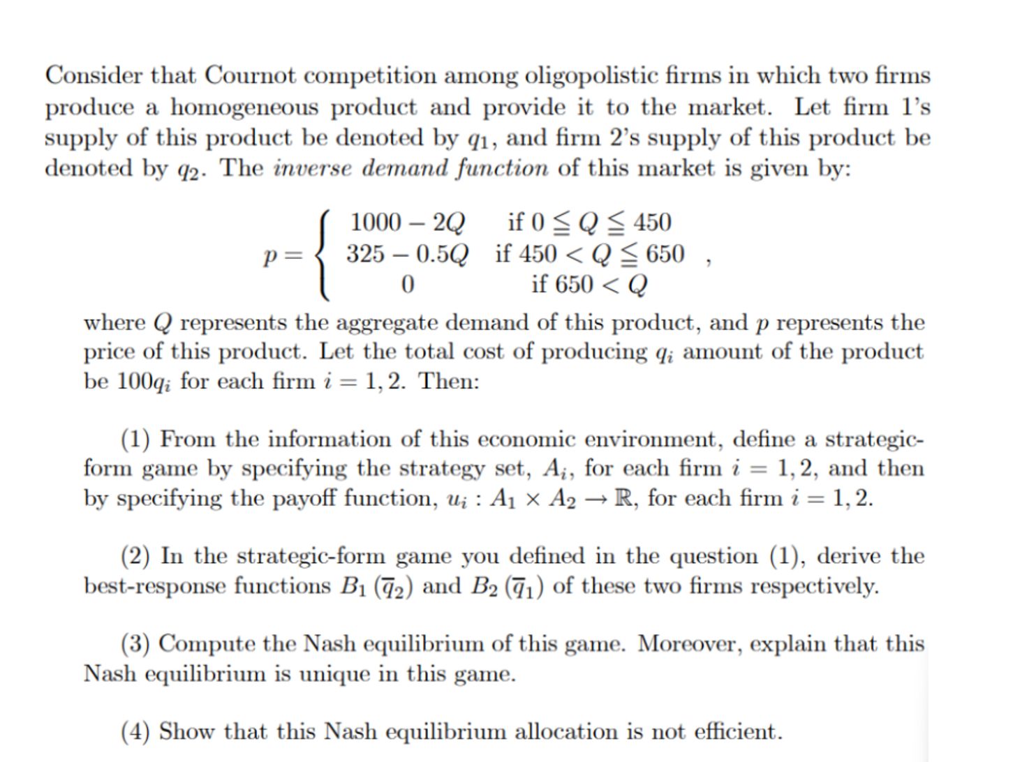 Solved Consider that Cournot competition among oligopolistic | Chegg.com