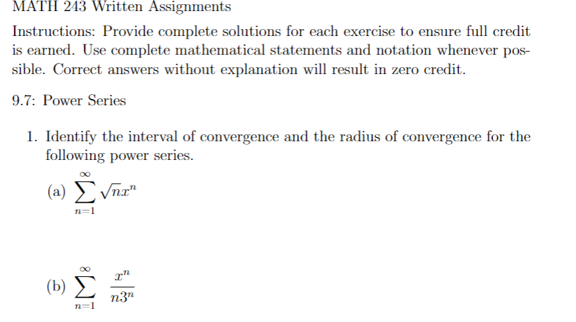 Solved MATH 243 Written Assignments Instructions: Provide | Chegg.com