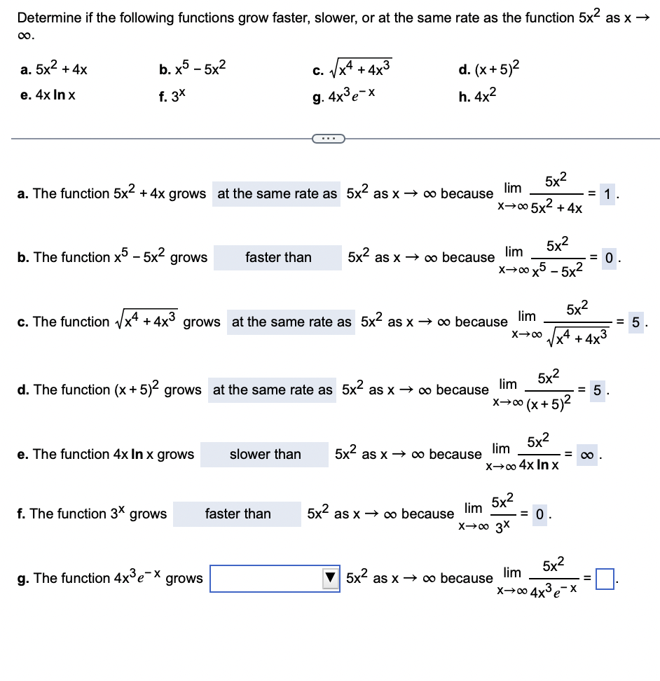 Solved \r\nDetermine if the following functions grow faster, | Chegg.com