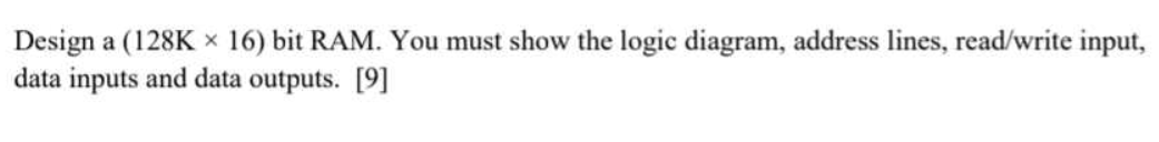 Solved Design a (128K×16) ﻿bit RAM. You must show the logic | Chegg.com