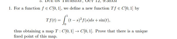 1. For a function f∈C[0,1], we define a new function | Chegg.com