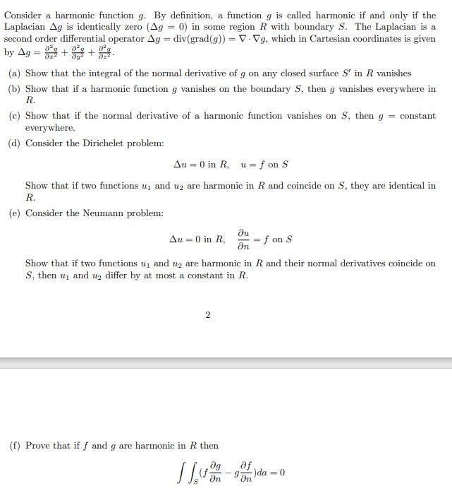 Solved Consider a harmonic function g. By definition, a | Chegg.com