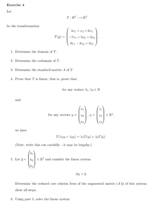 Solved Exercise 4 T R3 R3 Be The Transformation 1 