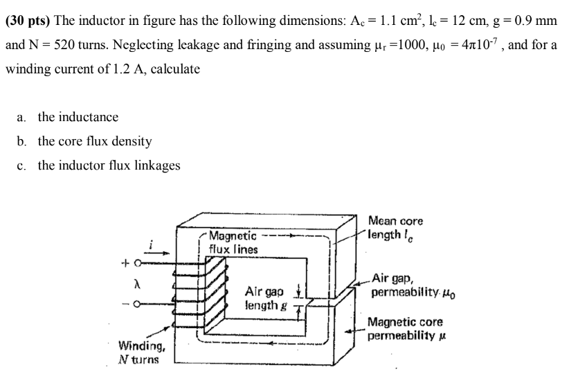 Solved (30 pts) The inductor in figure has the following | Chegg.com