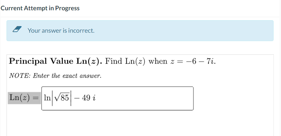 Solved Current Attempt in Progress Your answer is incorrect. | Chegg.com