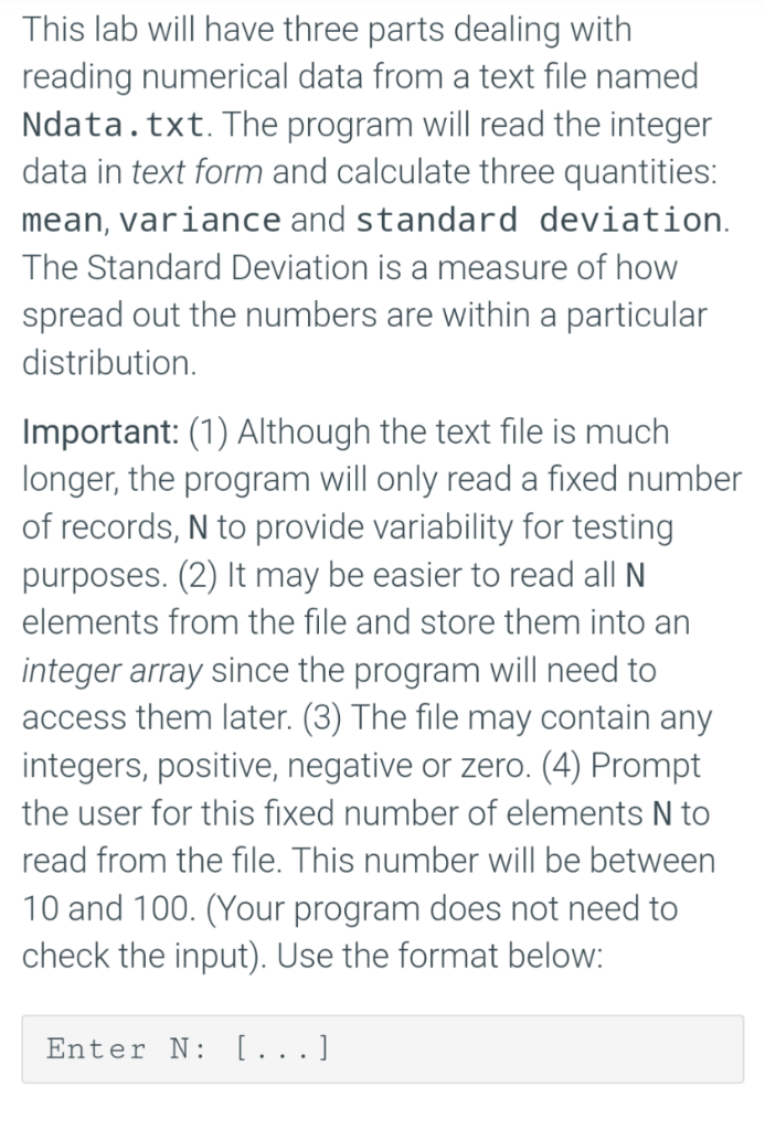 Solved This lab will have three parts dealing with reading | Chegg.com