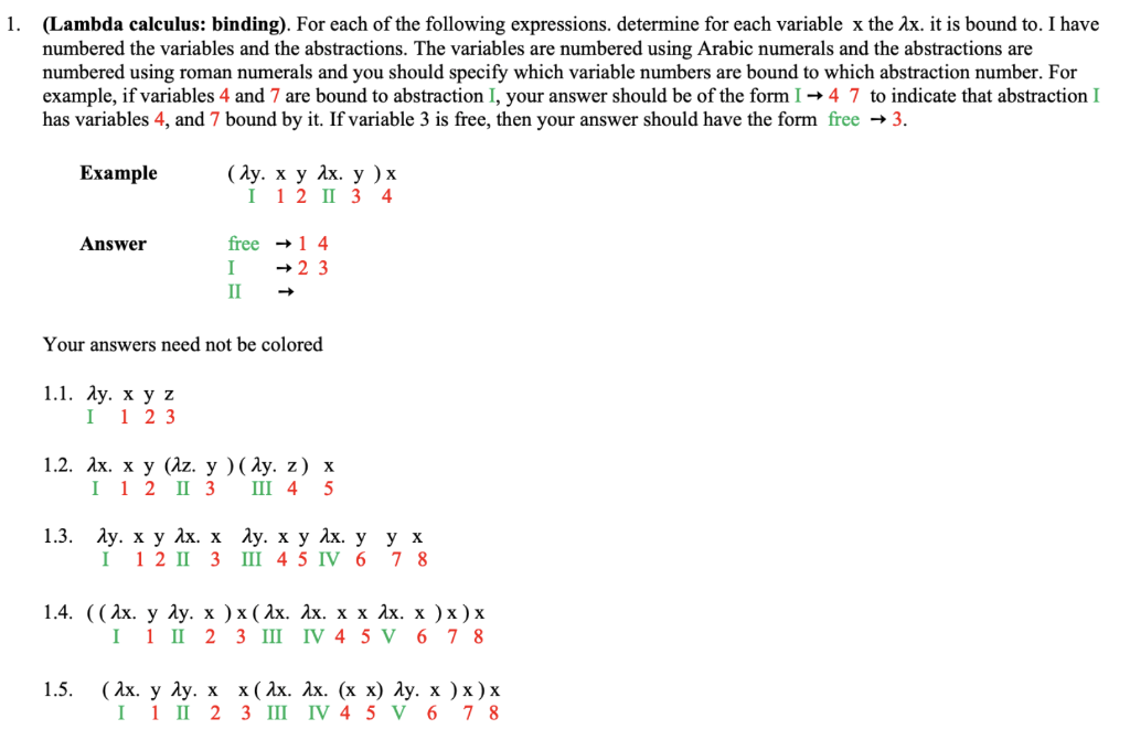 Solved 1. (Lambda calculus: binding). For each of the | Chegg.com