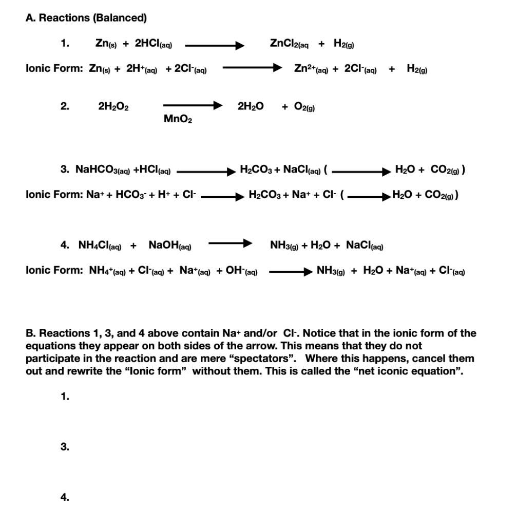 Solved A. Reactions (Balanced) 1. Zn(s) + 2HCl(aq) ZnCl2(aq | Chegg.com