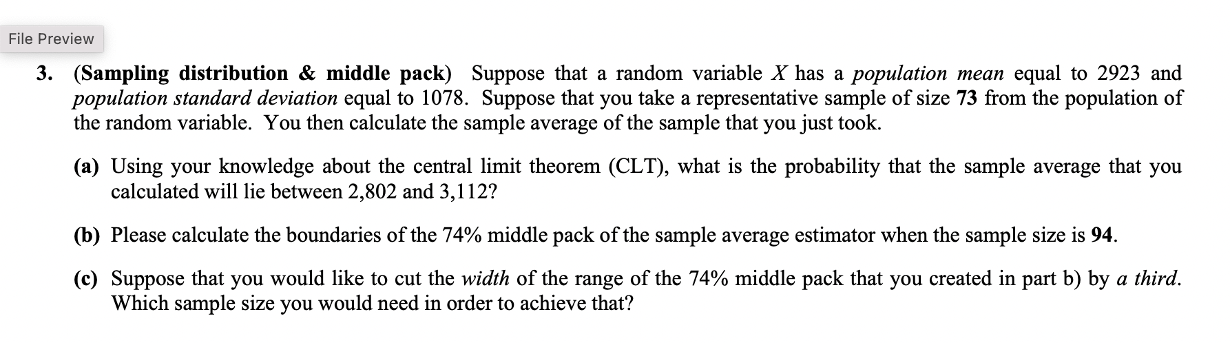 Solved (Sampling distribution & middle pack) ﻿Suppose that a | Chegg.com