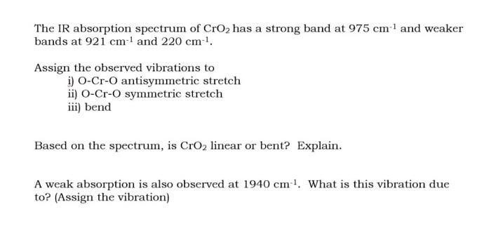 Solved The IR absorption spectrum of CrO2 has a strong band | Chegg.com