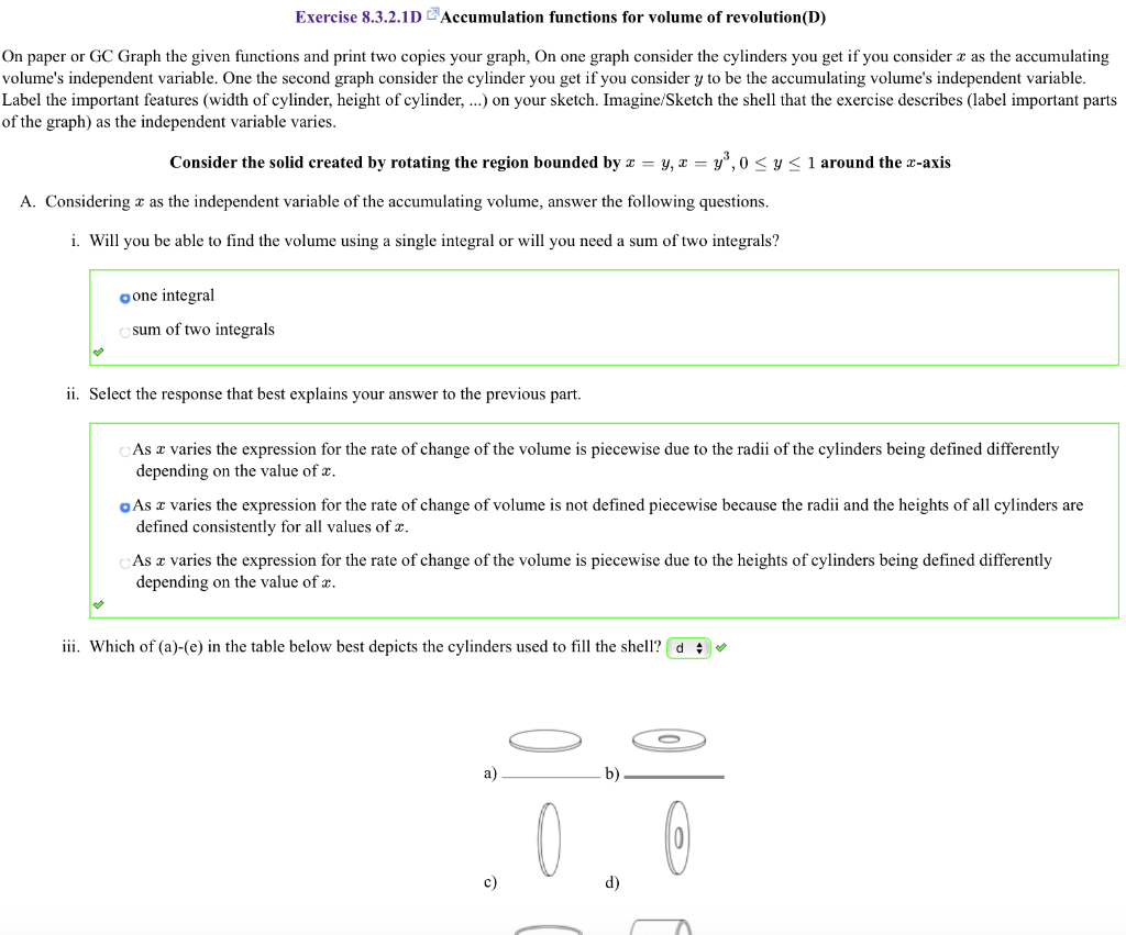 Solved Exercise 8.3.2.1D Accumulation functions for volume | Chegg.com