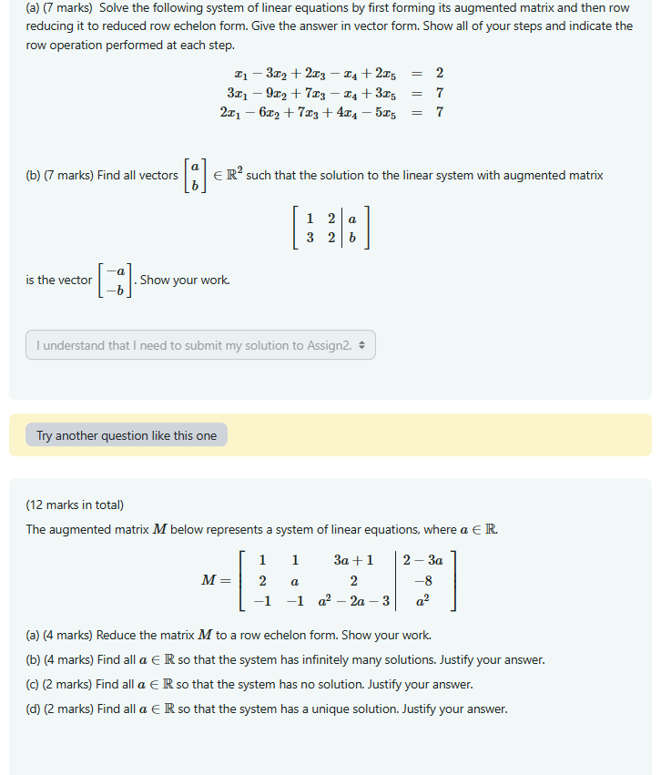 Solved (a) (7 marks) Solve the following system of linear | Chegg.com