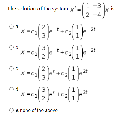 Solved solution of the system X′=(12−3−4)× | Chegg.com