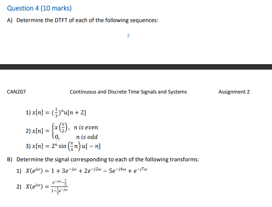 Solved A) Determine the DTFT of each of the following | Chegg.com