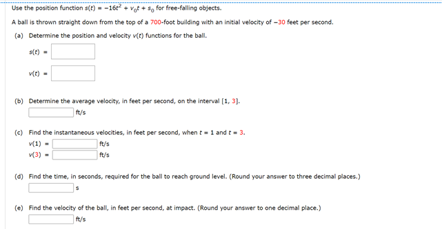 Solved Use the position function () --167 + vot + se for | Chegg.com