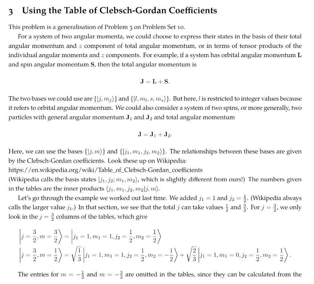 Solved 3. Using the Table of Clebsch-Gordan Coefficients | Chegg.com