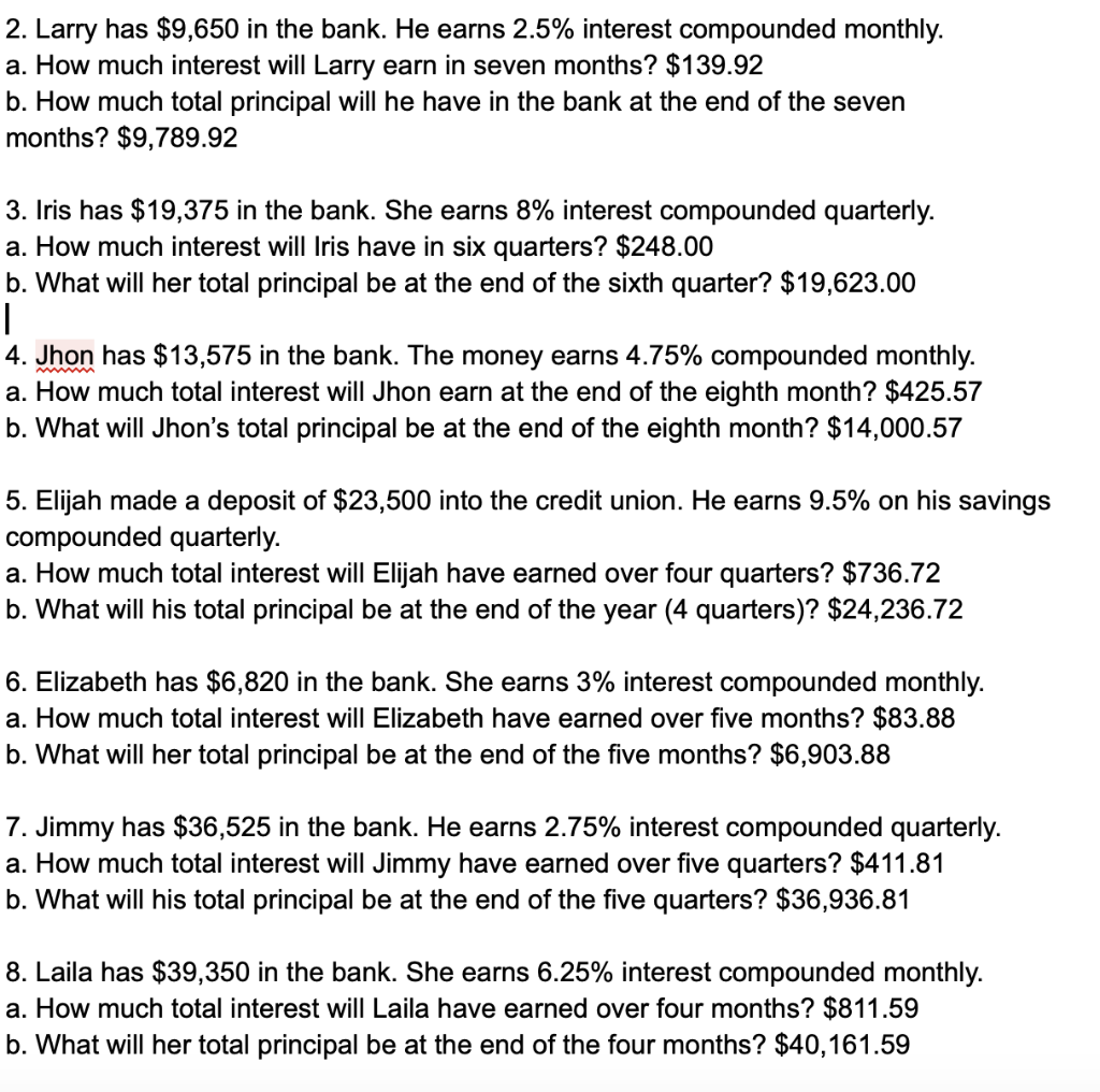 Solved Compound Interest Problems || 1. Maybeline has $3700. | Chegg.com