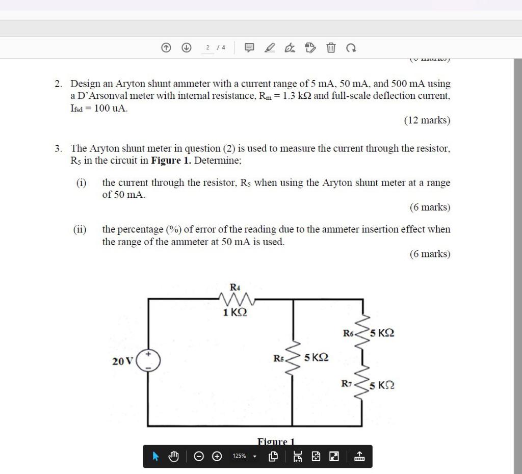 Solved 2. Design an Aryton shunt ammeter with a current | Chegg.com