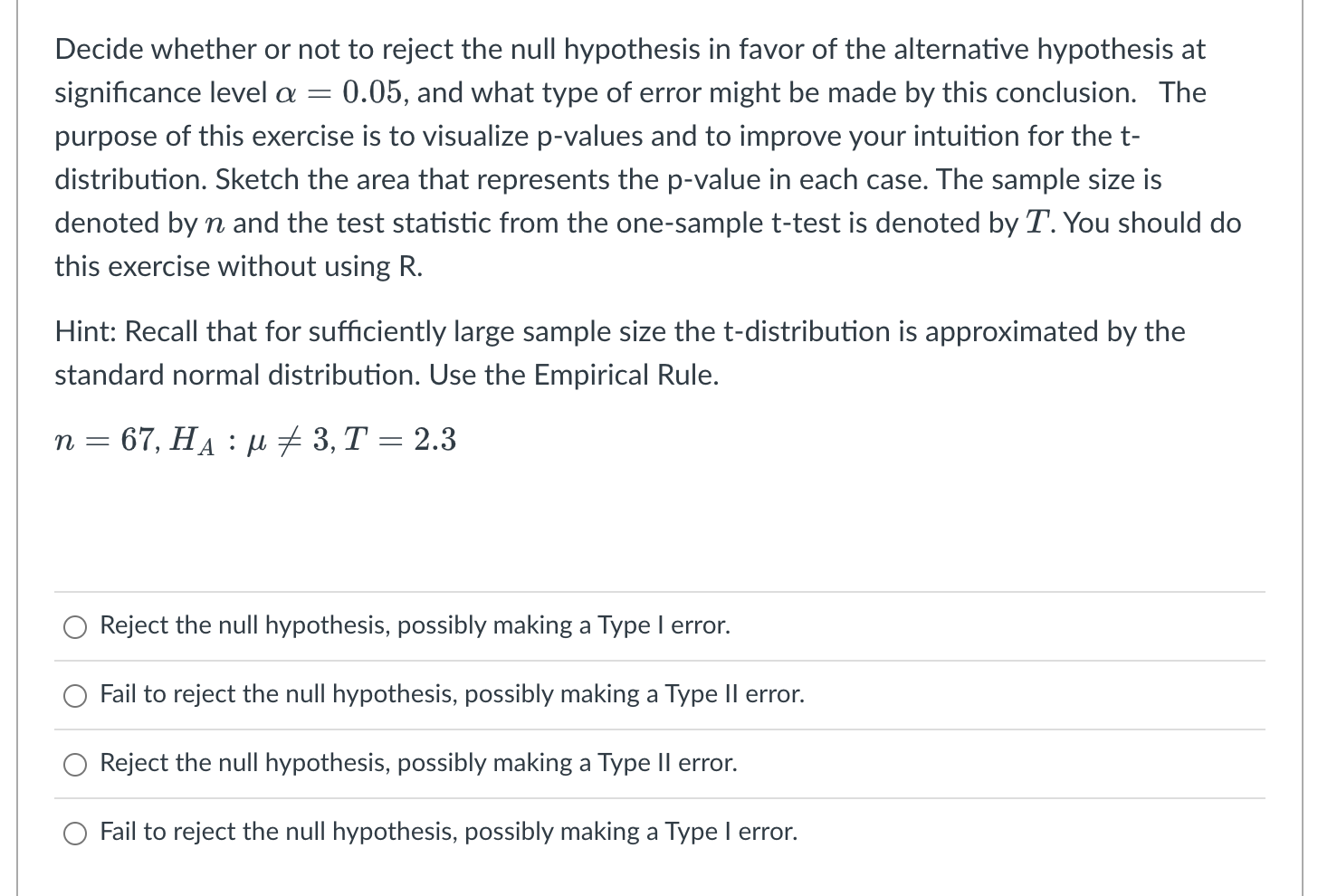 Solved Decide whether or not to reject the null hypothesis | Chegg.com