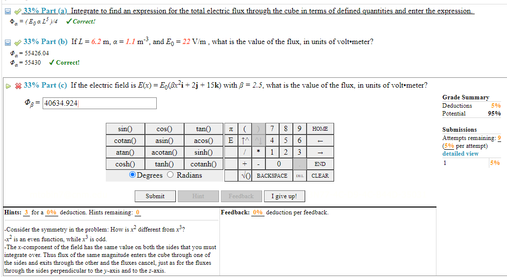 Solved (13%) Problem 3: A cube, centered on the origin, with | Chegg.com