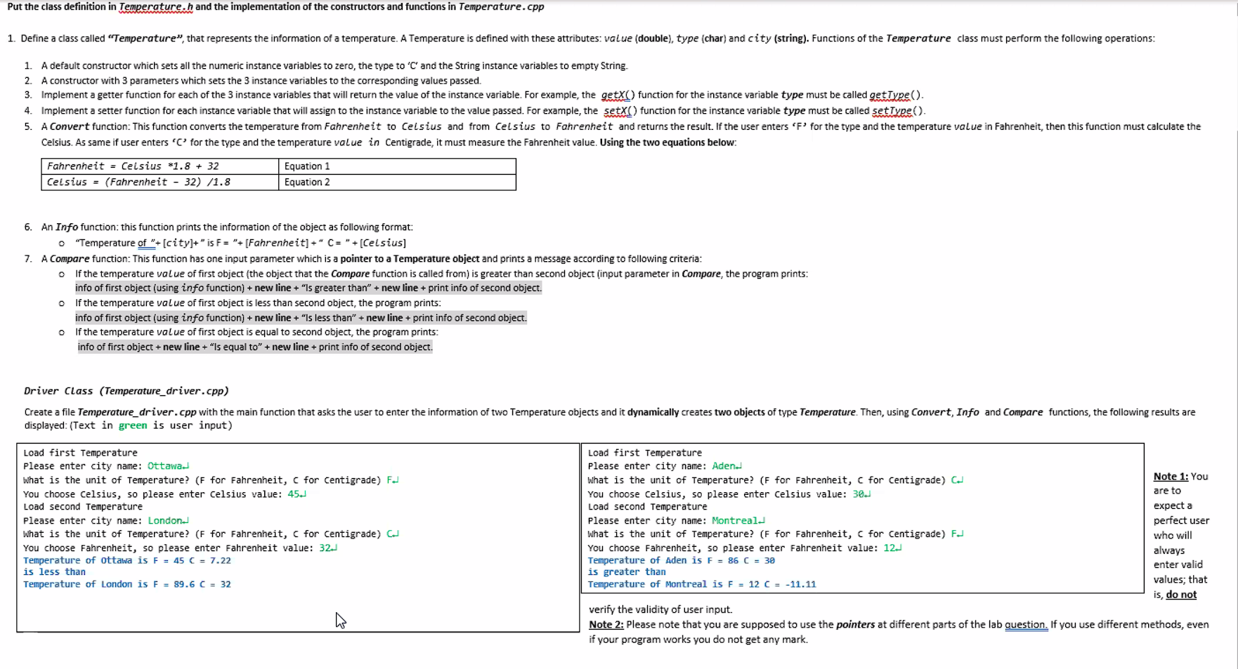 Solved Put the class definition in Temperature.h and the | Chegg.com