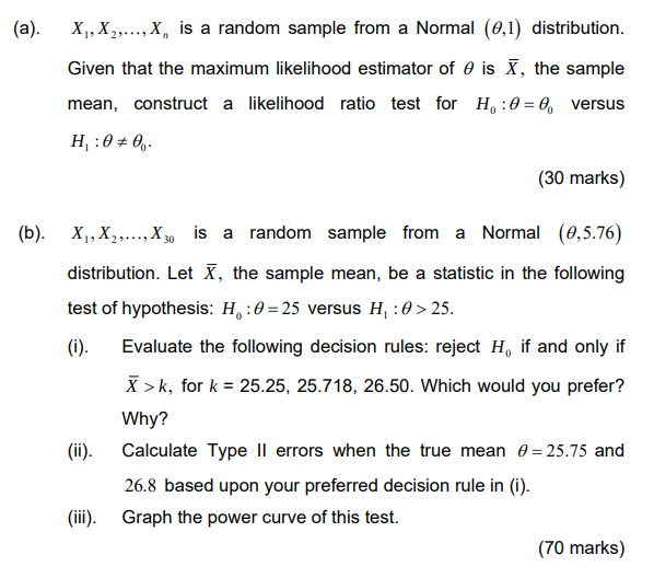 Solved (a). X1,X2,…,Xn is a random sample from a Normal(θ,1) | Chegg.com