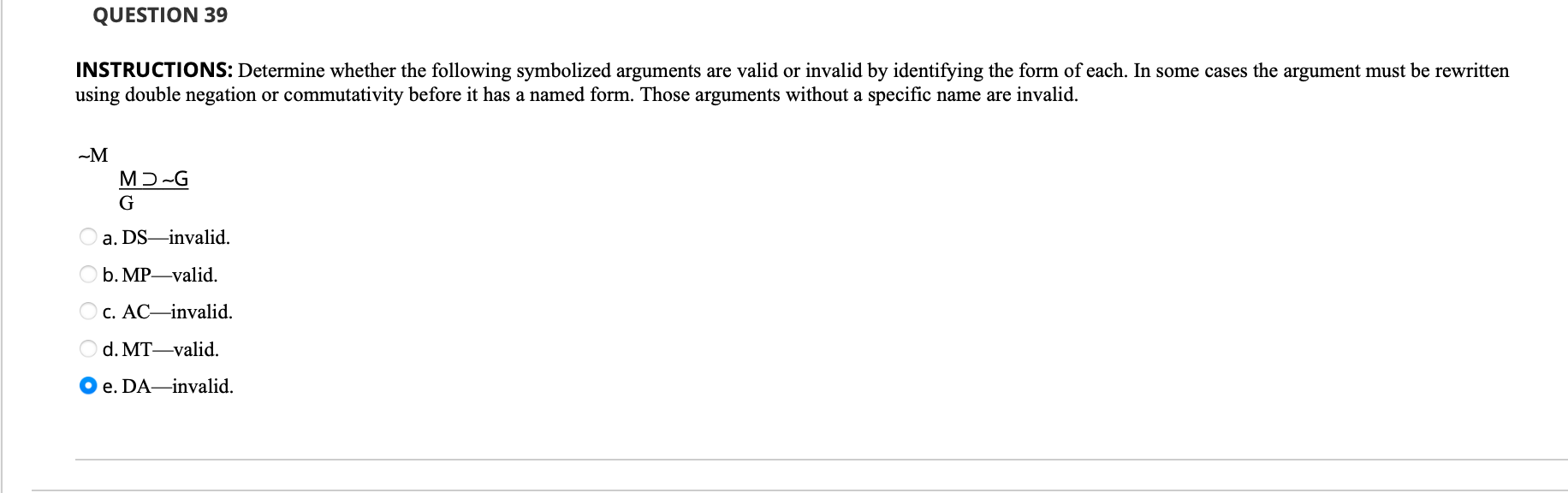 Solved QUESTION 37 INSTRUCTIONS: Use indirect truth tables | Chegg.com