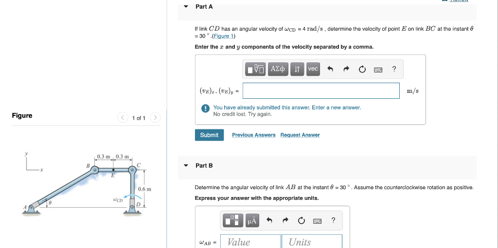 Solved Part A If link CD has an angular velocity of WCD = 4 | Chegg.com