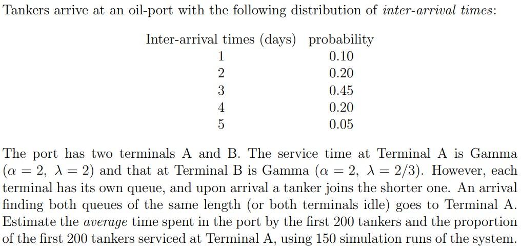 Tankers arrive at an oil-port with the following | Chegg.com