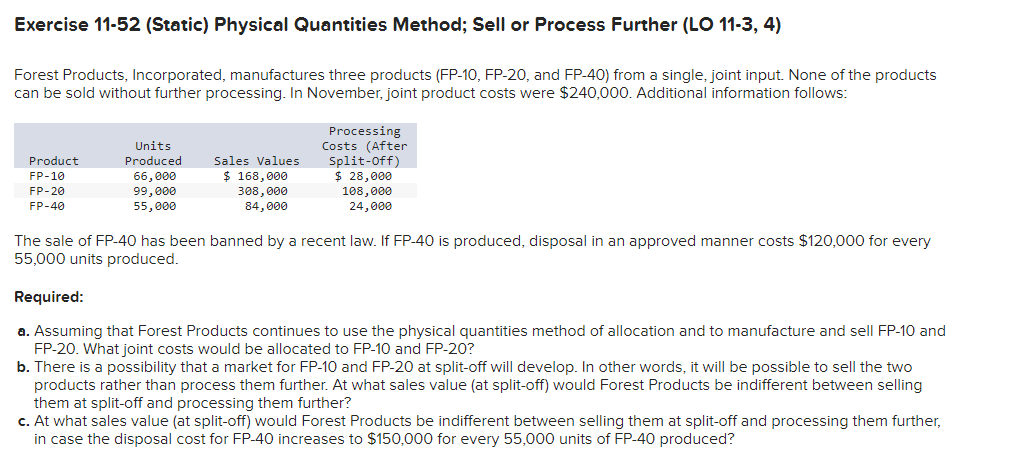 Solved Exercise 11-52 (Static) Physical Quantities Method; | Chegg.com