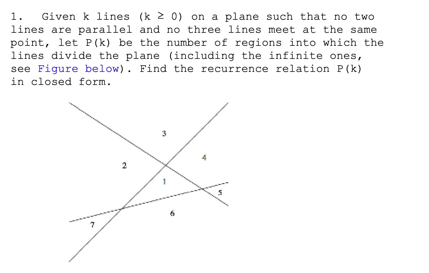 Solved 1. Given k lines (k≥0) on a plane such that no two | Chegg.com