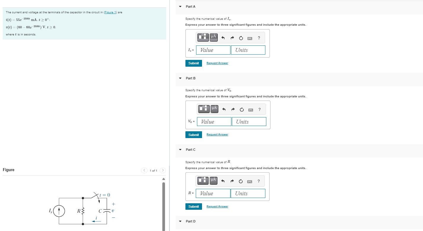 The current and voltage at the terminals of the | Chegg.com